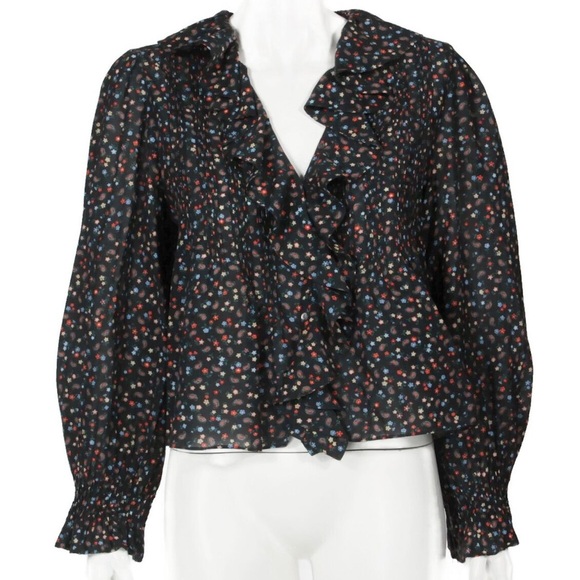 Doen | Tops | Doen Hardy Top Black Marfa Paisley Ruffle Pintucked Long ...